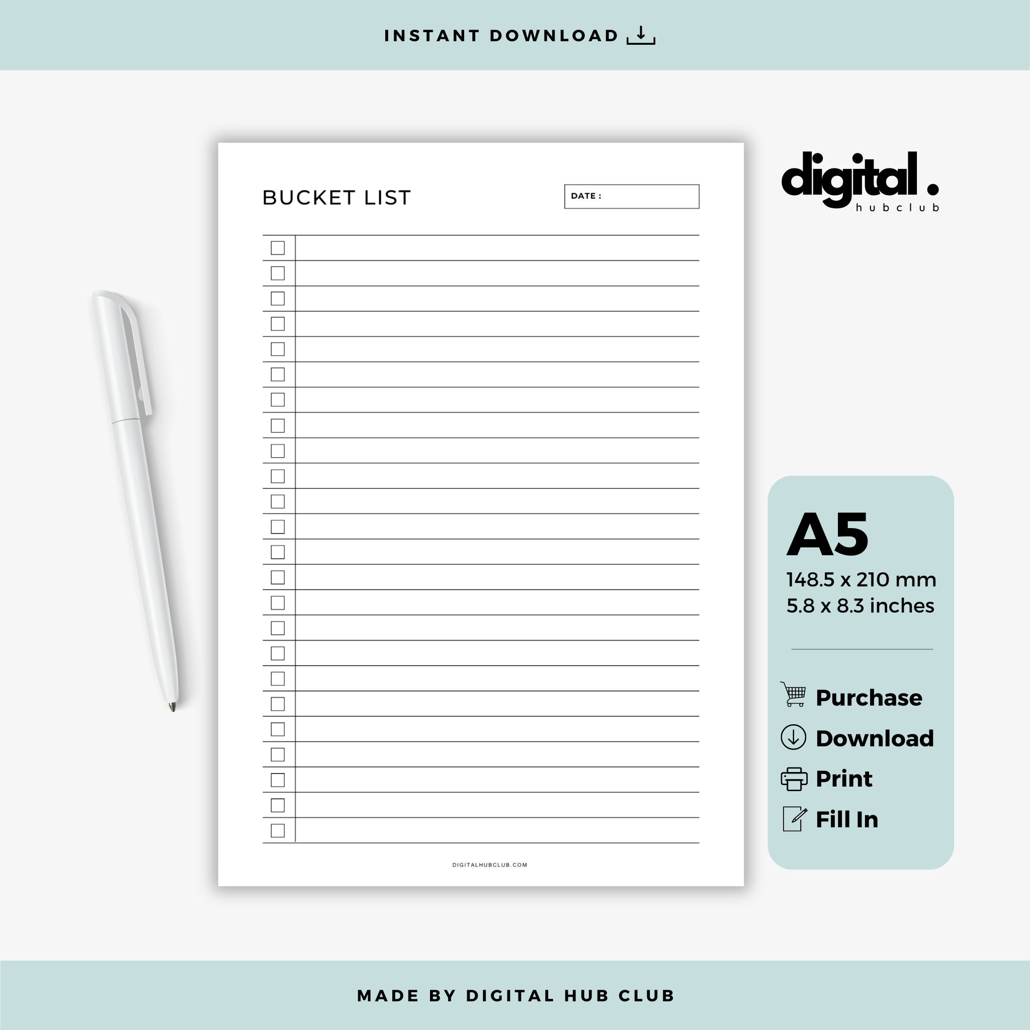 Bucket List Printable, Life Goals Planner, Printable and Fillable ...