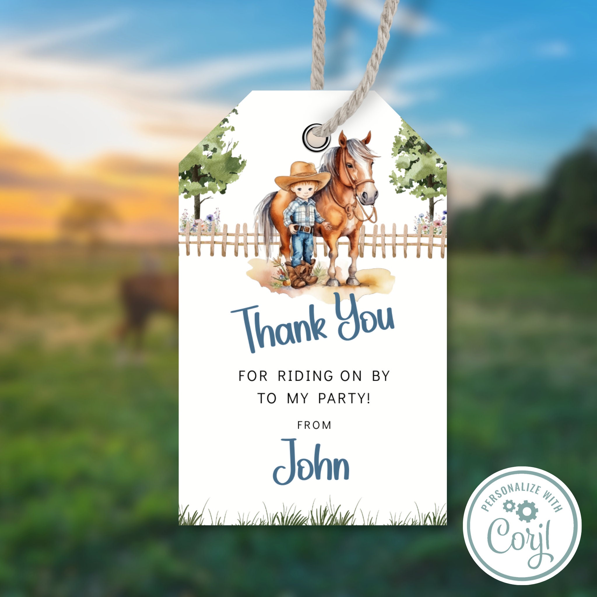 Editable Cowboy Birthday Tag, Saddle up Party Thank You Favor Tag ...