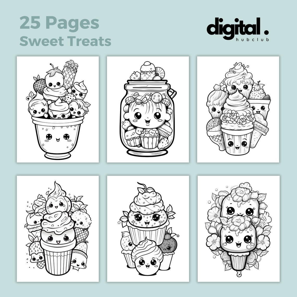 25 Colouring Pages for Kids Printable Cute Sweet Treats - Etsy