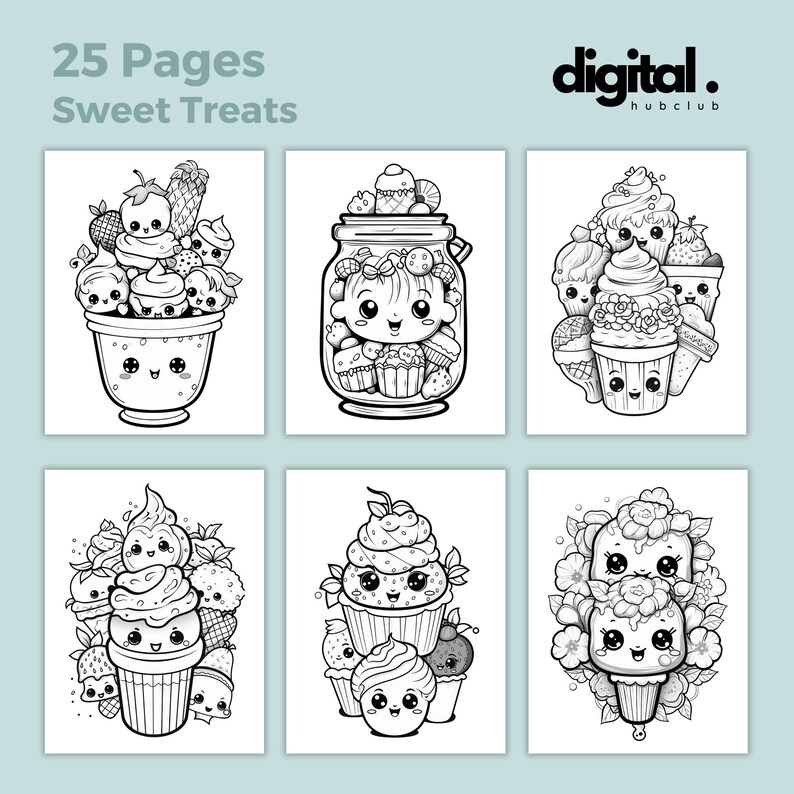 25 Colouring Pages for Kids Printable Cute Sweet Treats - Etsy