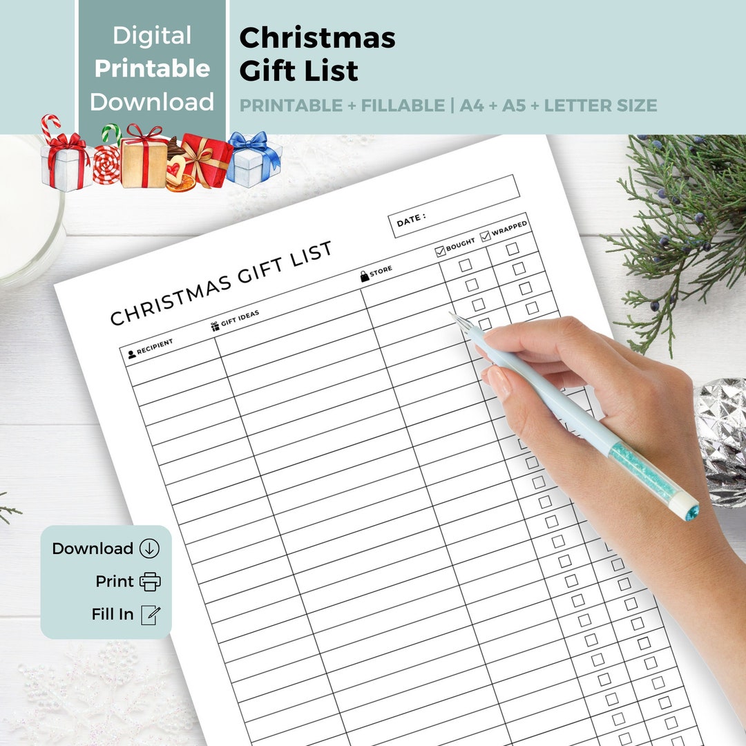 Printable Christmas List, Printable Gift Tracker, Christmas Gift List ...