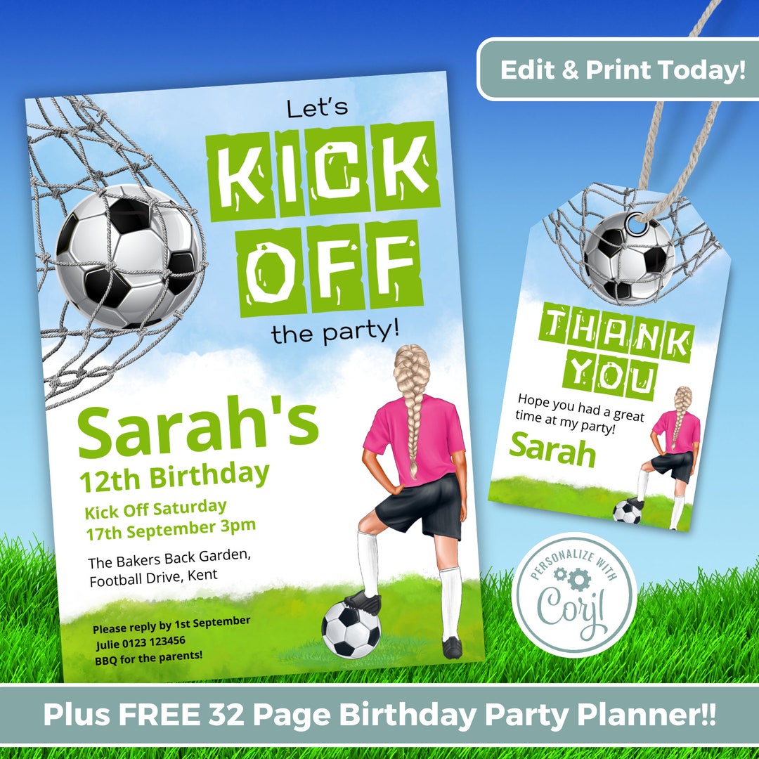 Football Birthday Invitation Girl, Soccer Party Invitation Girl, Girl's ...