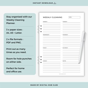 Weekly Cleaning Planner Printable, House Chores, Cleaning Schedule ...