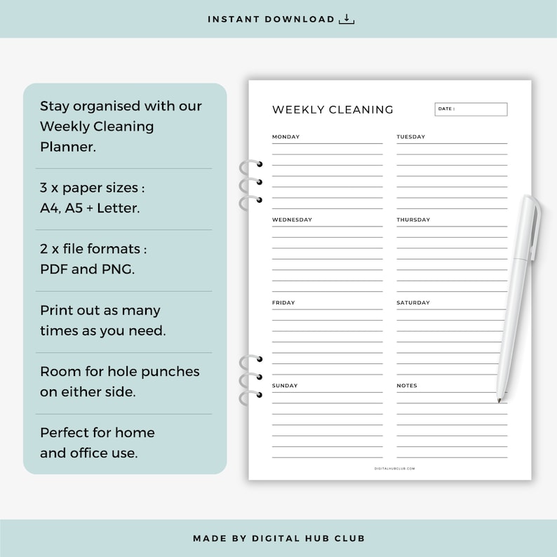 Weekly Cleaning Planner Printable, House Chores, Cleaning Schedule ...