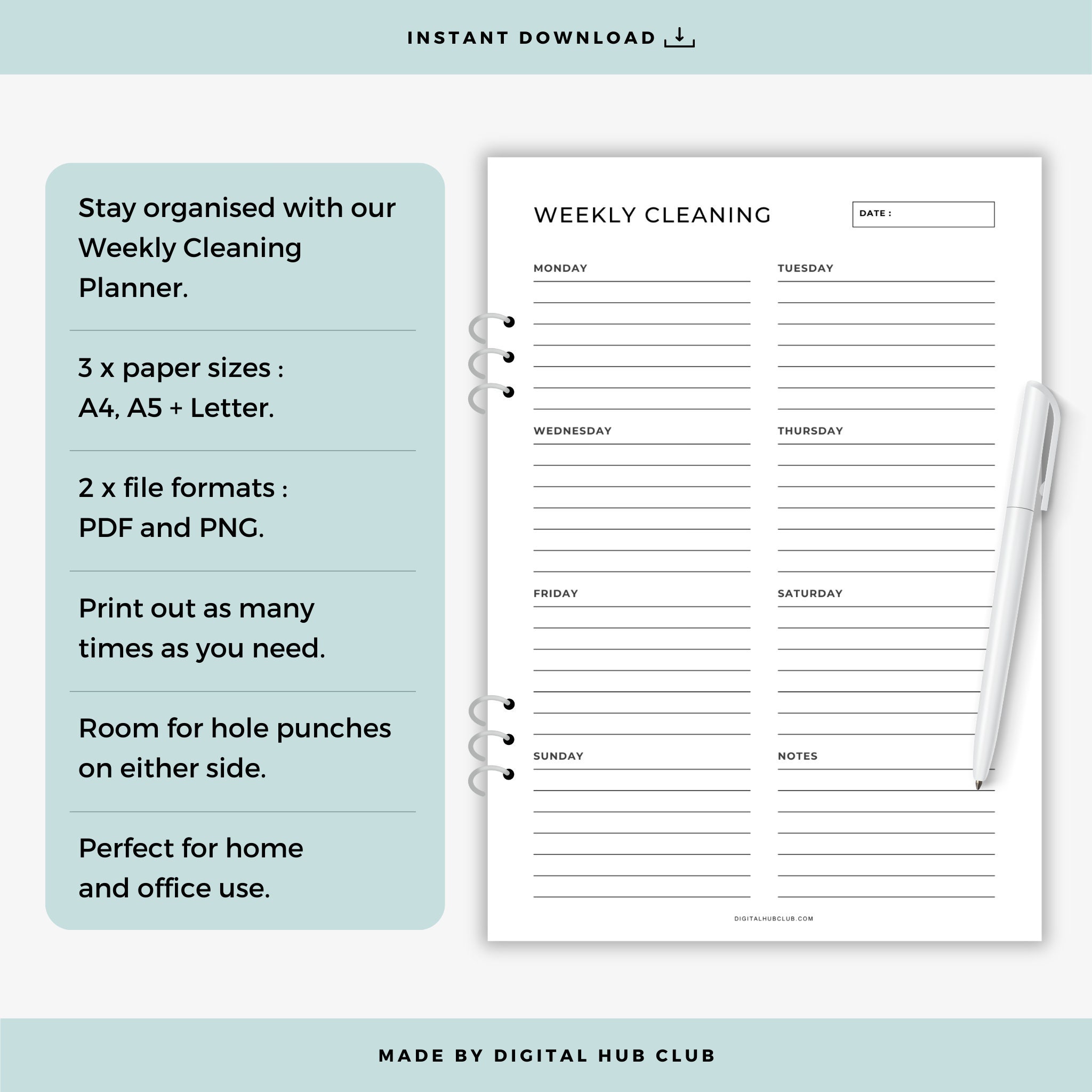 Weekly Cleaning Planner Printable, House Chores, Cleaning Schedule ...