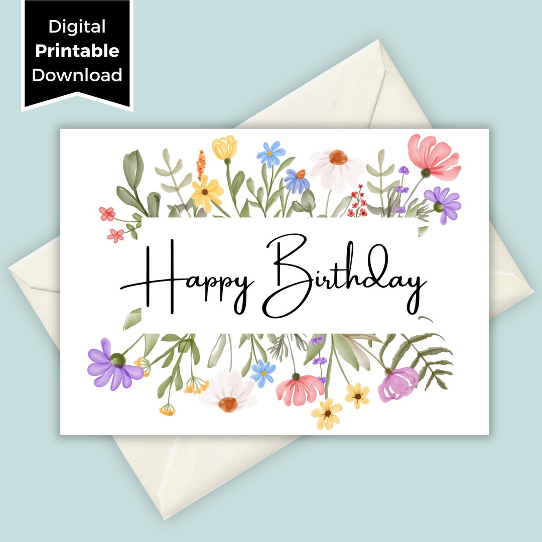 Printable Birthday Card With Flowers Floral Birthday Card - Etsy UK