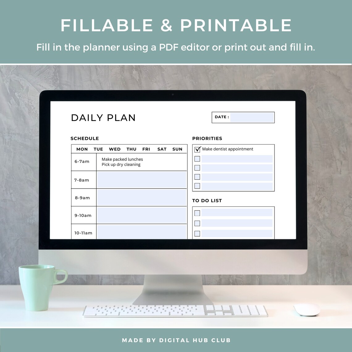 Daily Planner Printable, to Do List, Daily Schedule, Daily Plan Hour by ...