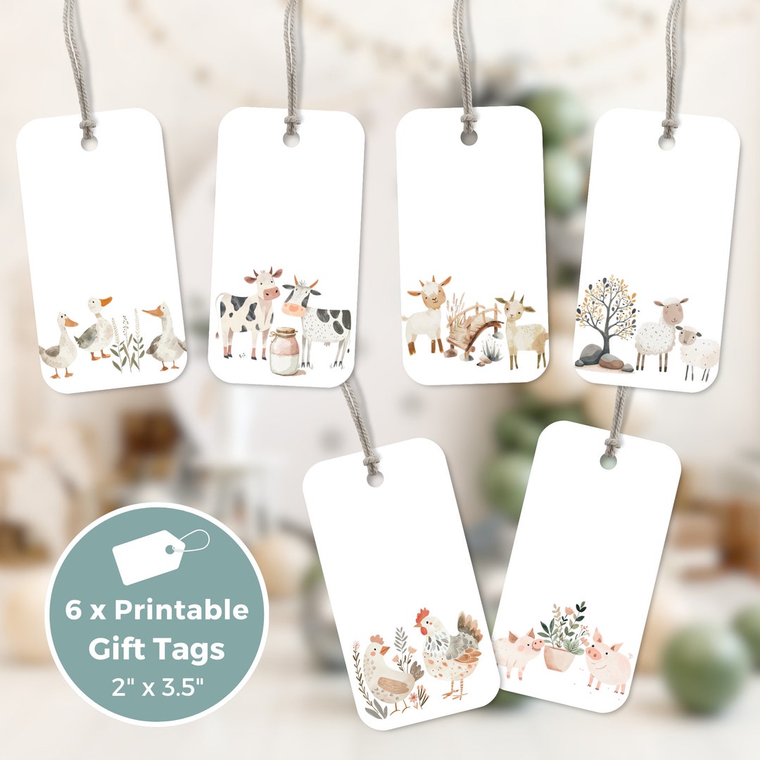 Watercolour Farm Animal Gift Tags, Printable Children's Gift Tags, 6 ...