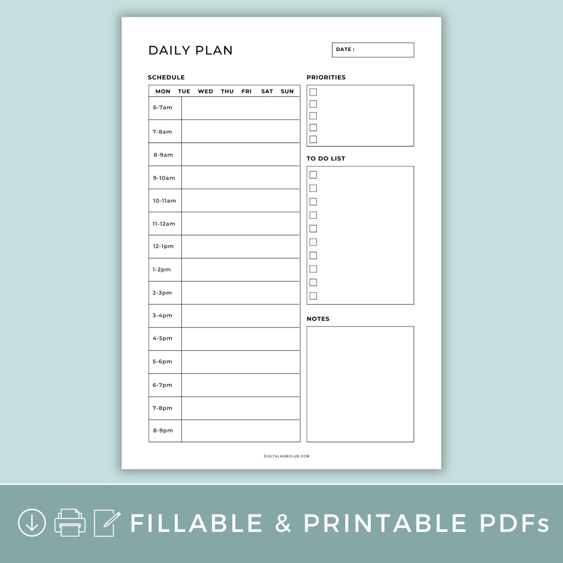 Daily Planner Printable, to Do List, Daily Schedule, Daily Plan Hour by ...