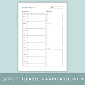 Daily Planner Printable, to Do List, Daily Schedule, Daily Plan Hour by ...