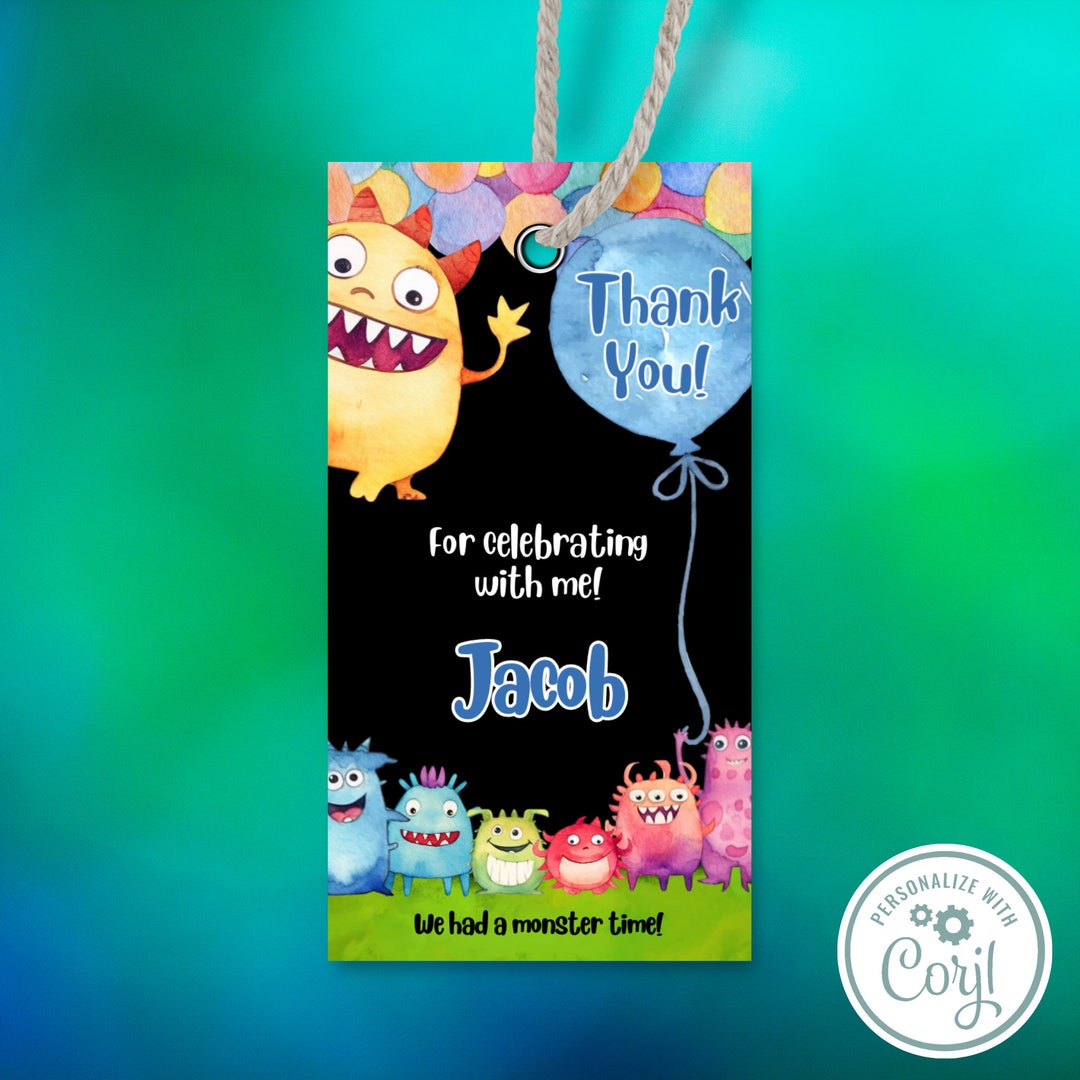 Monster Thank You Tag, Monster Party Thank You Tag, Editable Thank You ...