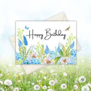 Printable Birthday Card With Spring Flowers, Happy Birthday Card ...