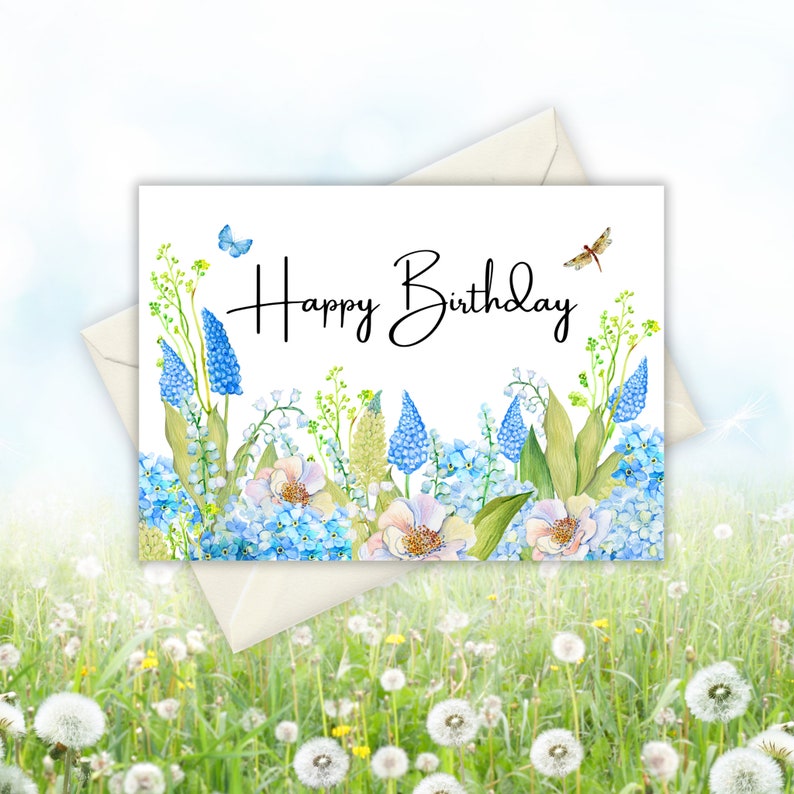 Printable Birthday Card With Spring Flowers, Happy Birthday Card ...