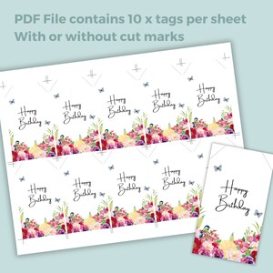 Printable Birthday Pink Red Spring Flower Gift Tag, Print at Home ...