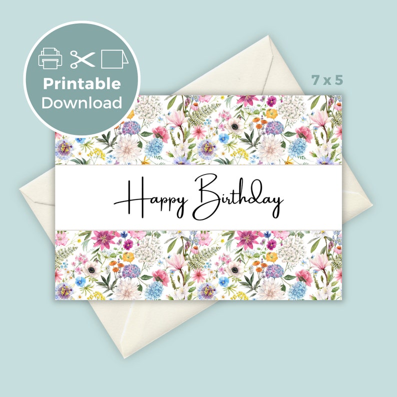 Printable Birthday Card for Her, Birthday Card Flowers, Printable ...