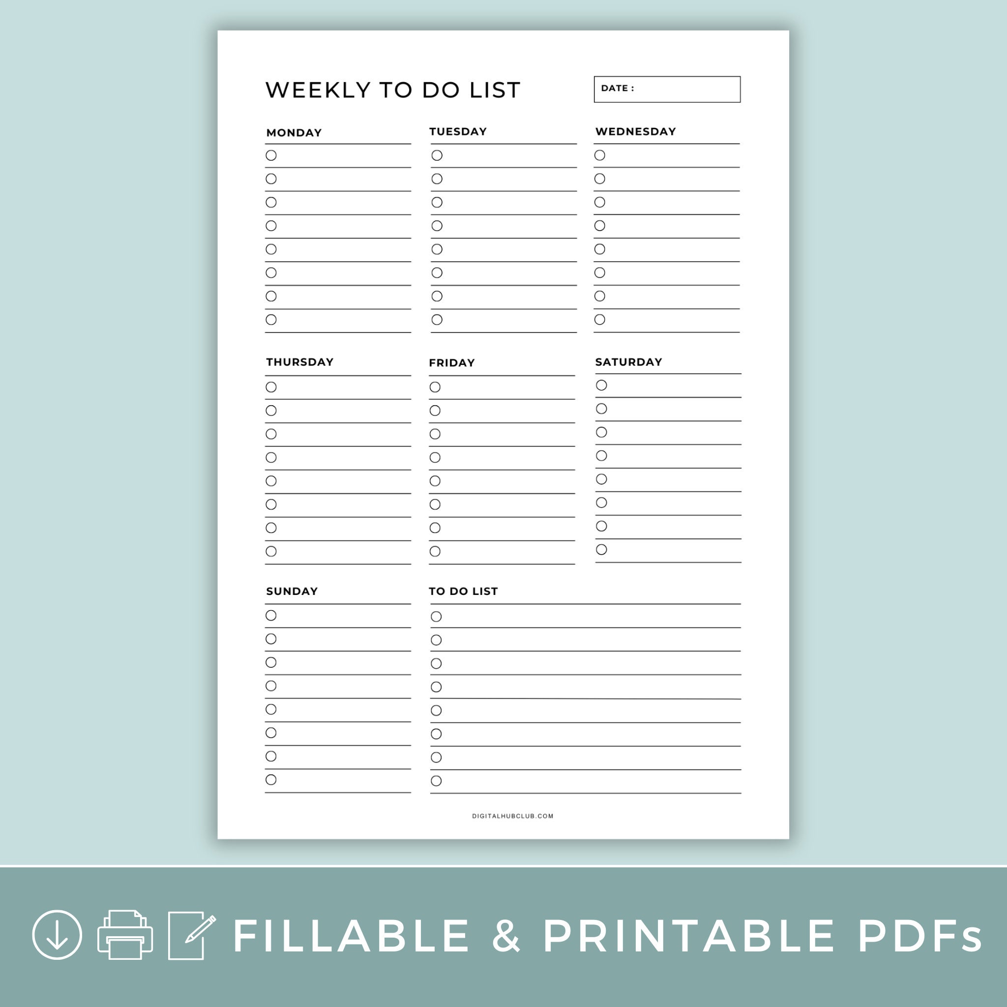 Weekly to Do List Printable, to Do List, Minimal Weekly Schedule ...