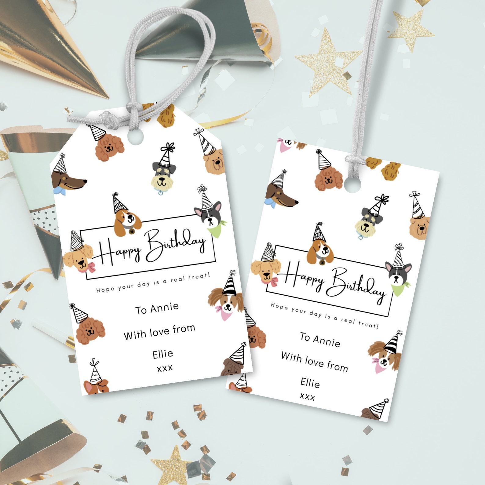 Personalised Happy Birthday Gift Tag With Dogs, Gift Tag Print at Home ...