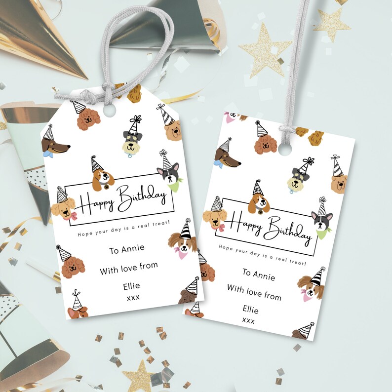 Personalised Happy Birthday Gift Tag With Dogs, Gift Tag Print at Home ...