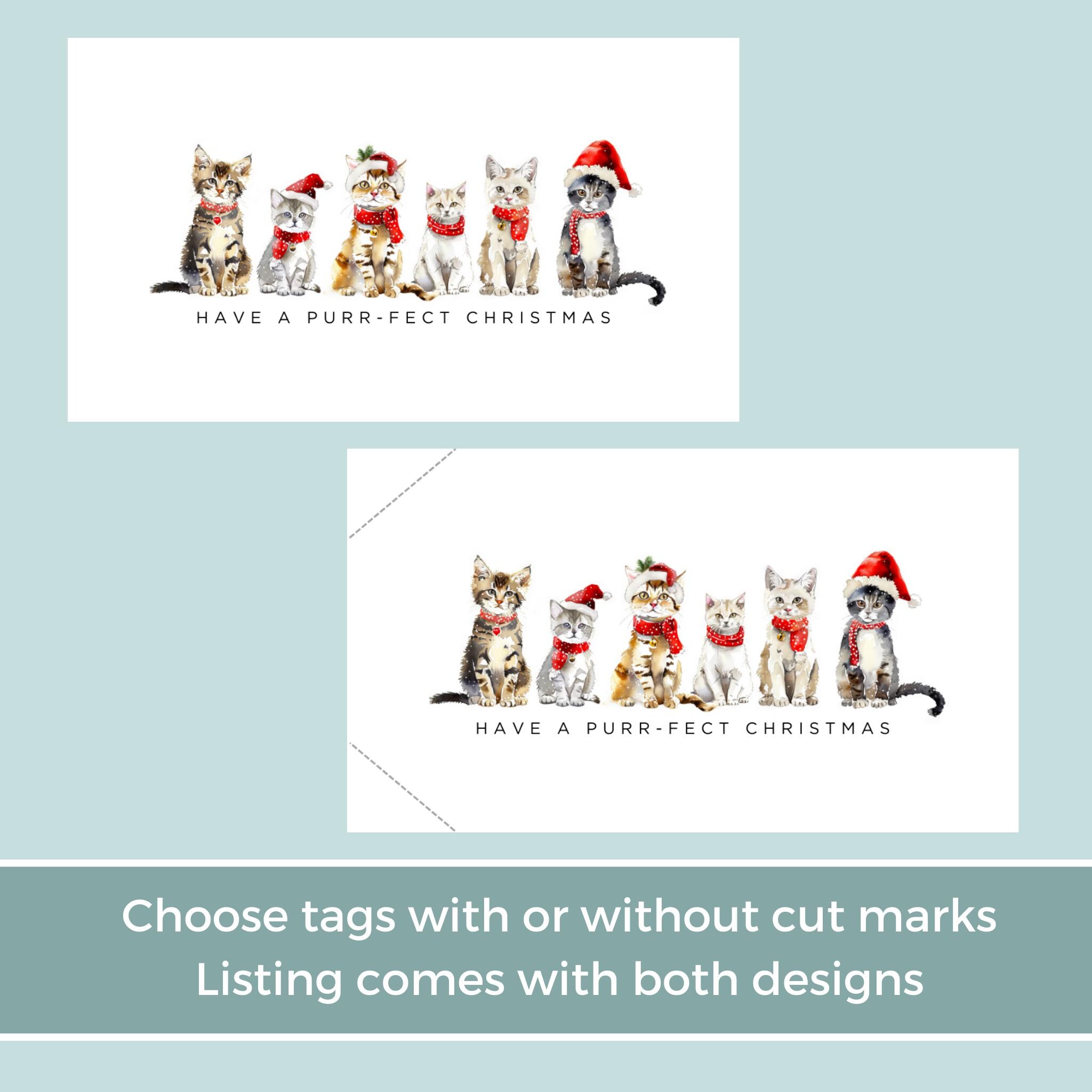 Printable Christmas Gift Tag With Cats, Cute Cat Illustration Christmas ...