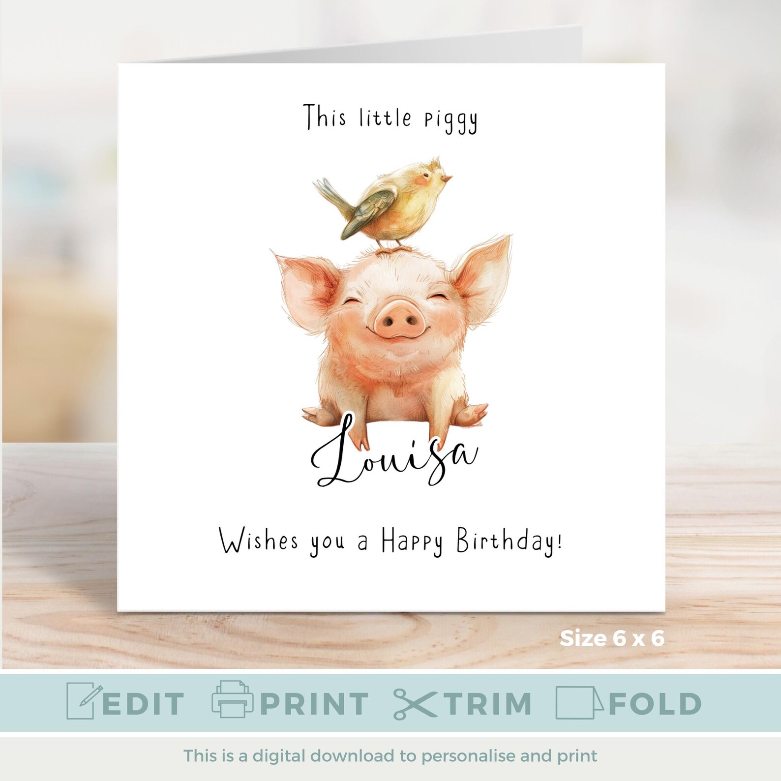 Personalised Pig Birthday Card, Editable Birthday Card This Little ...
