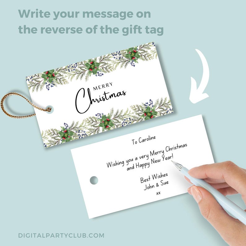 Printable Christmas Gift Tag Instant Download, Festive Christmas Favour ...