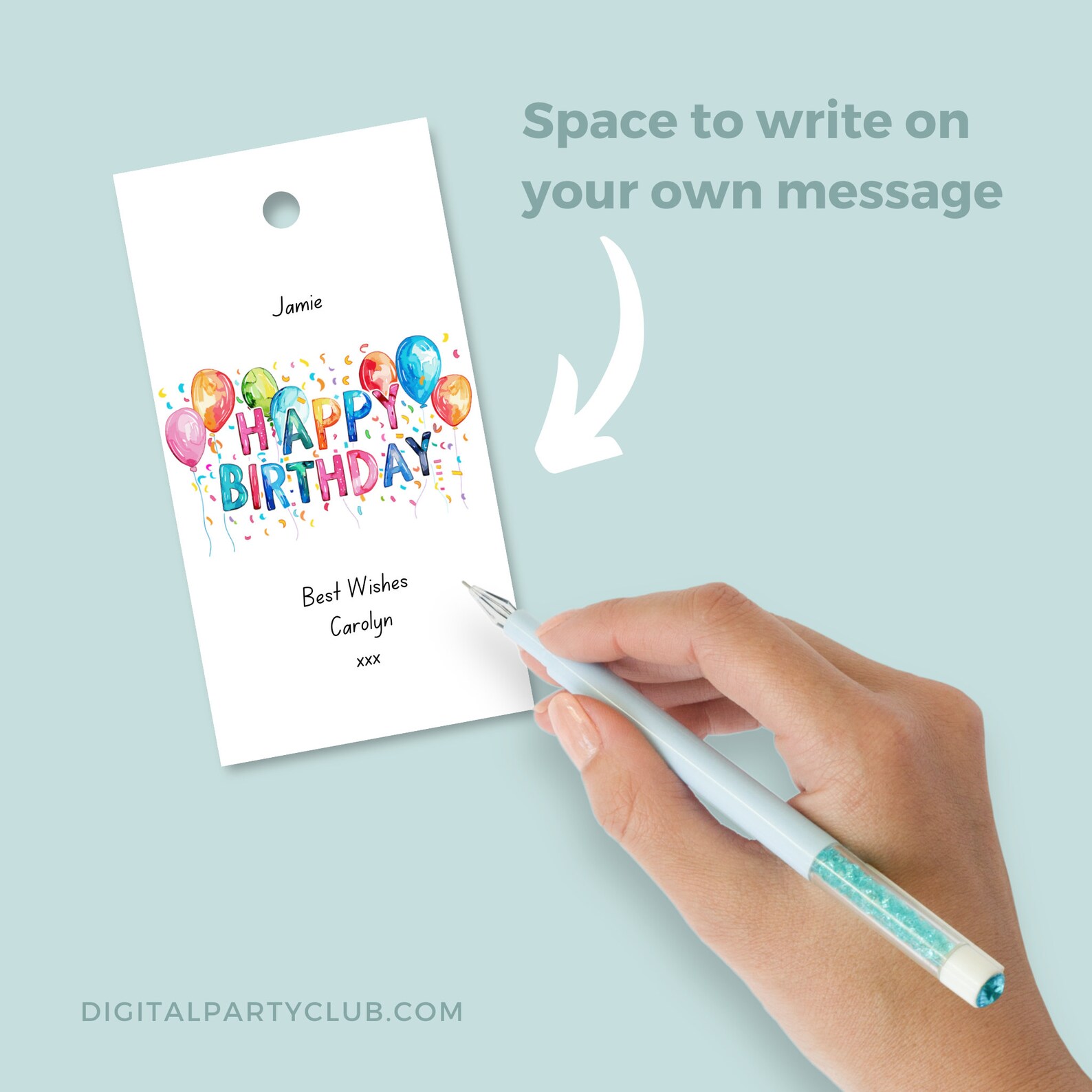 Vibrant Watercolor Balloon Birthday Gift Tag, Printable Gift Tag ...