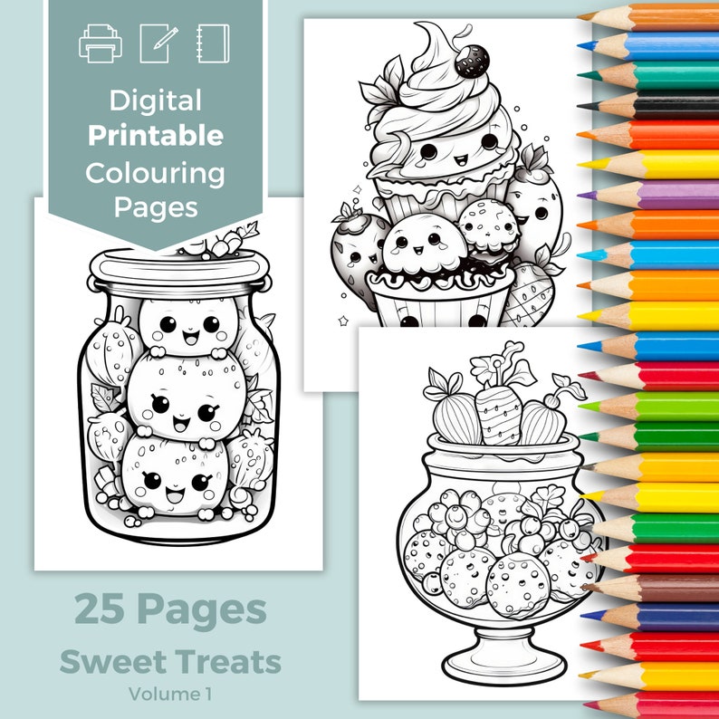 25 Colouring Pages for Kids Printable, Cute Sweet Treats Colouring ...