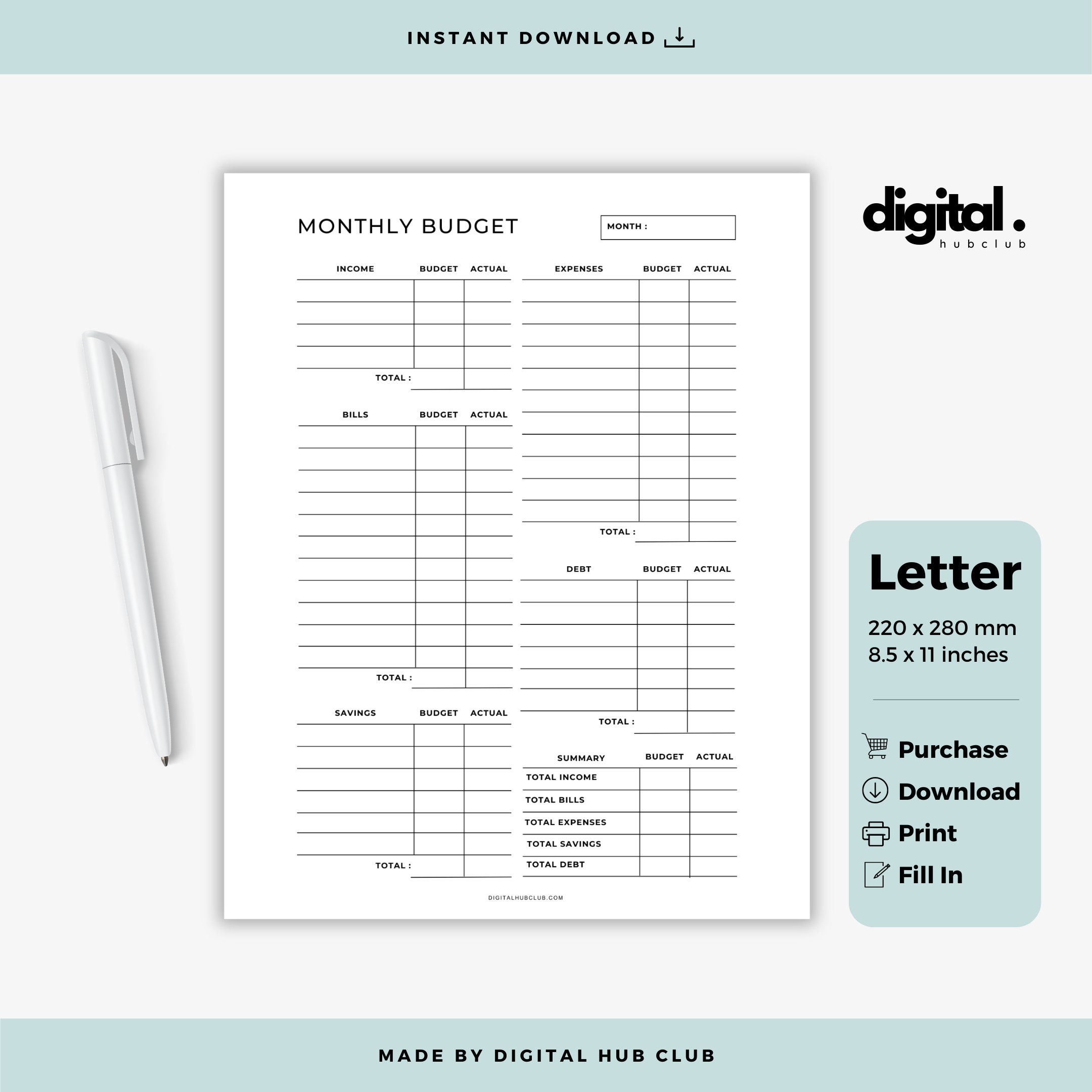 Printable Monthly Budget Planner Expense Tracker Financial - Etsy