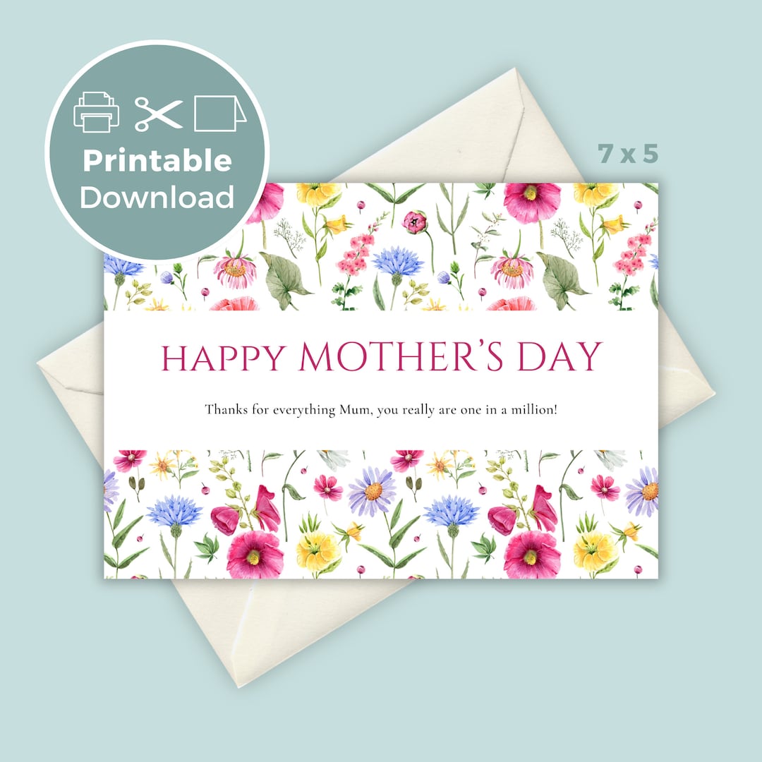 Printable Mothers Day Card, Floral Mothers Day Card, Floral DIY ...