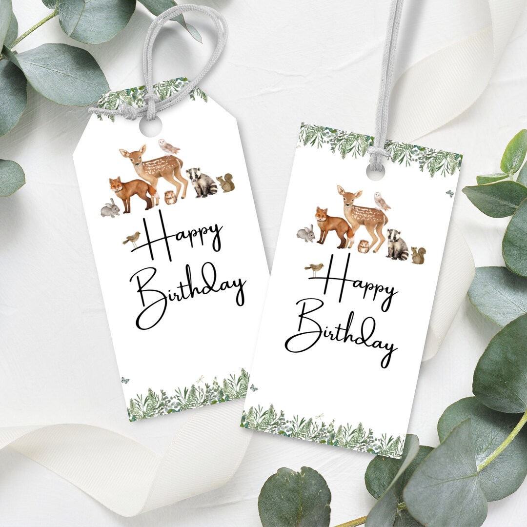 Printable Birthday Gift Tag Woodland Animal, Fox Deer Owl Gift Tag ...
