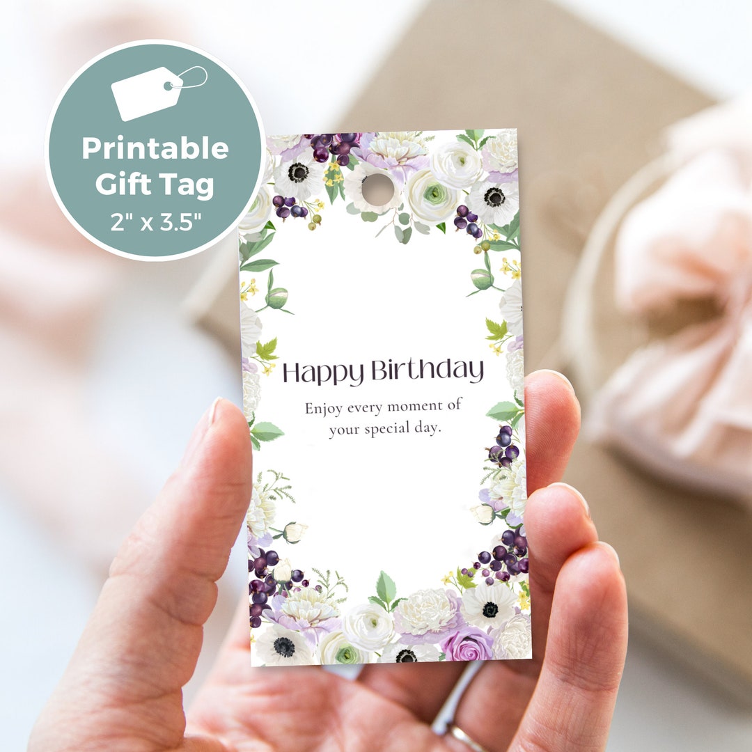 Printable Birthday Gift Tag, Happy Birthday Floral Gift Tag, Print at ...