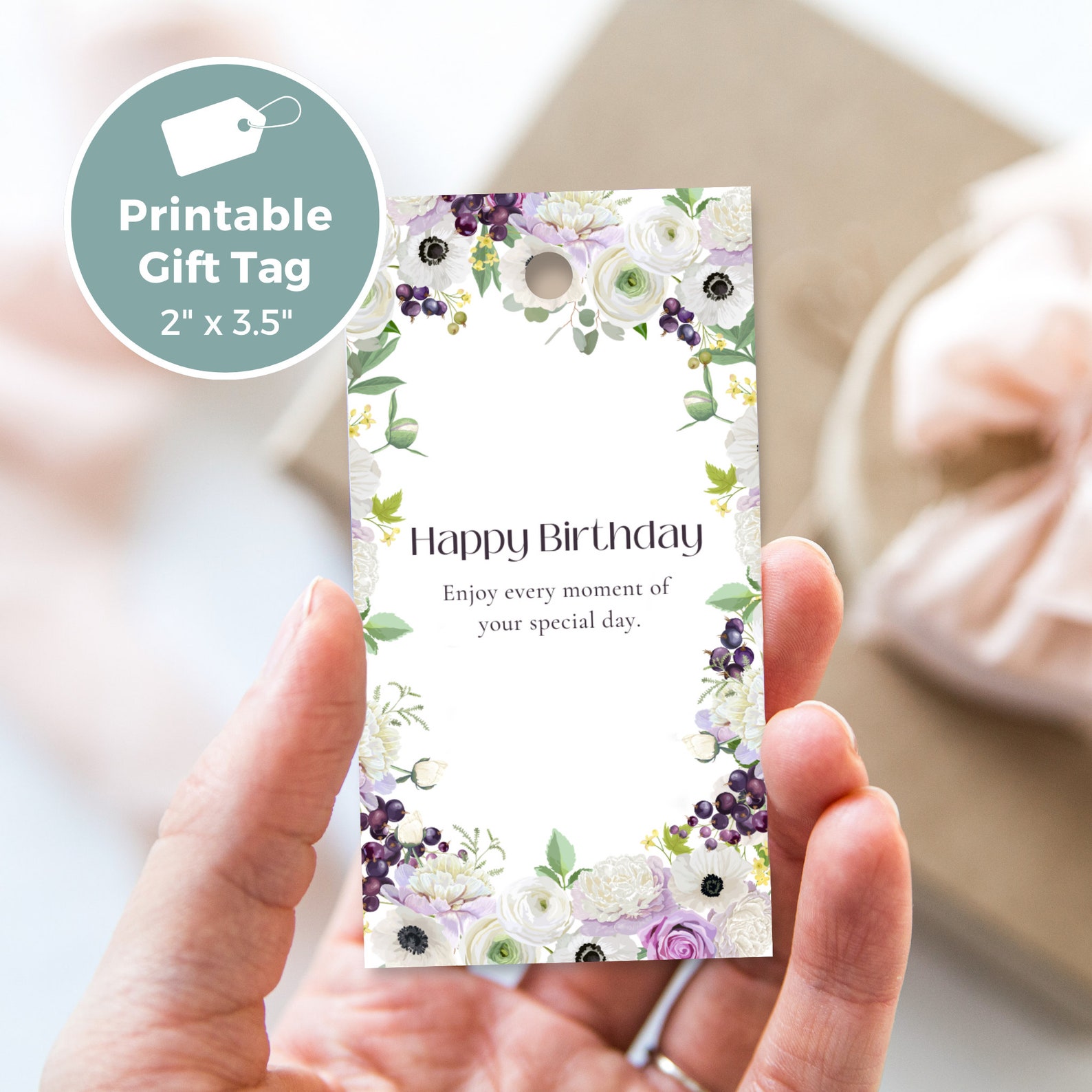 Printable Birthday Gift Tag, Happy Birthday Floral Gift Tag, Print at ...