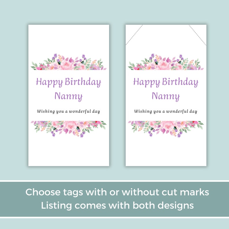 Printable Birthday Gift Tag for Nanny, Purple Floral Gift Tag, Print at ...