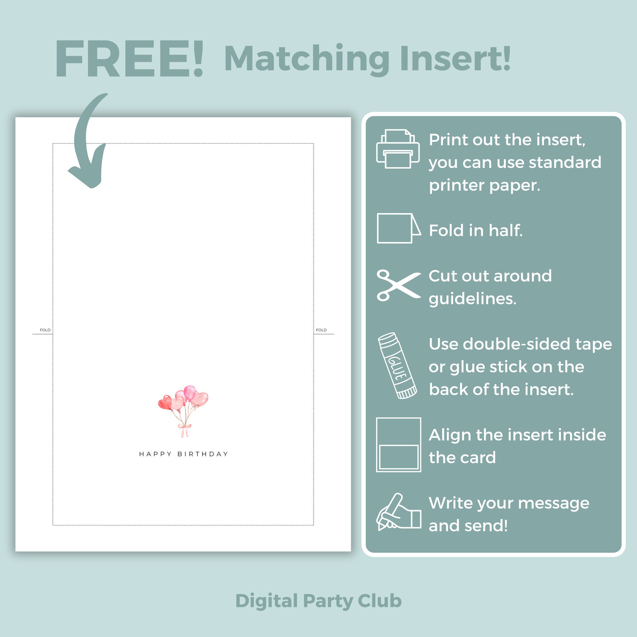 Happy Birthday Card Printable, Balloon Birthday Card Digital Download ...