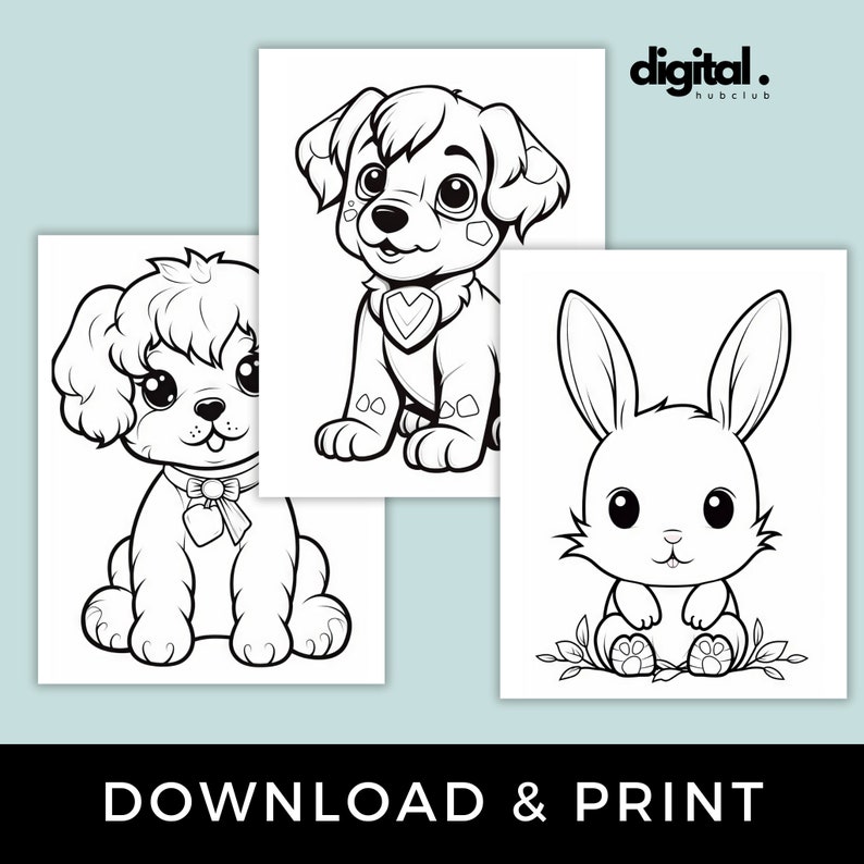 25 Colouring Pages for Kids Printable Cute Pets Colouring - Etsy