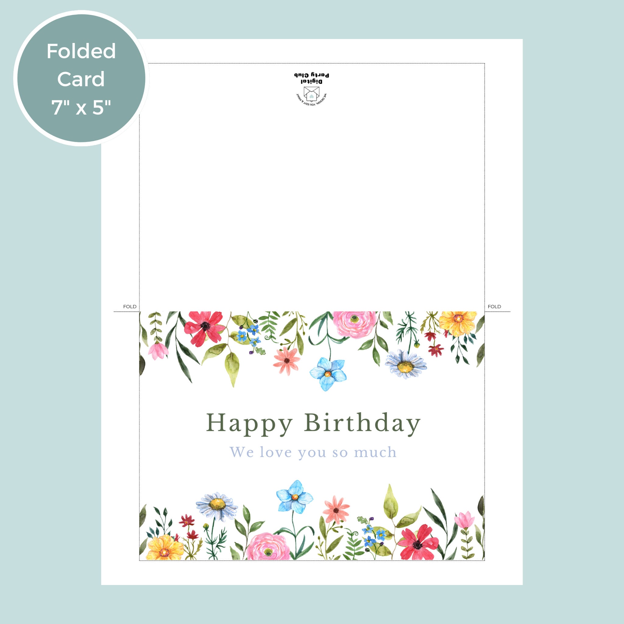 Printable Birthday Card With Flowers, Floral Birthday Card, Printable ...