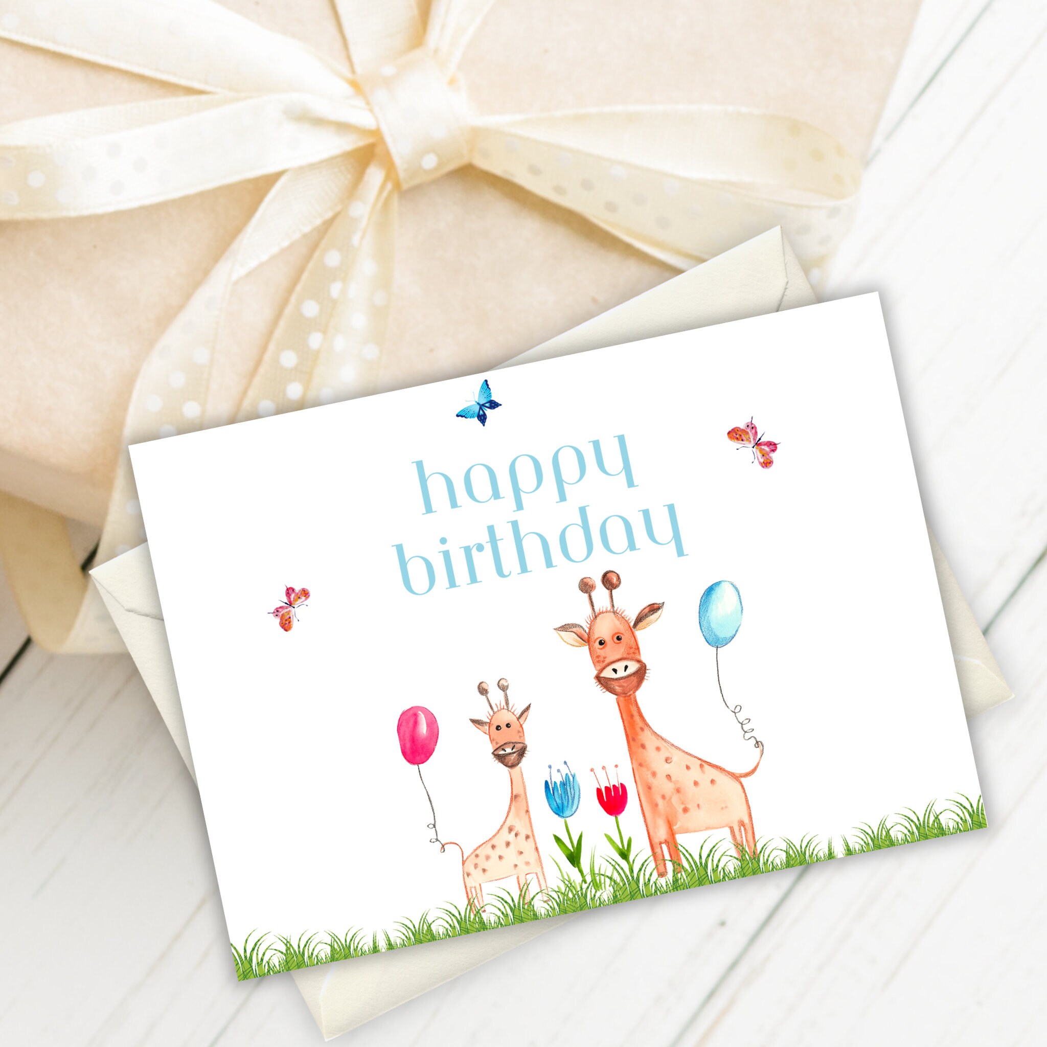 Printable Birthday Card With Giraffe, Animal Birthday Card, Kids ...