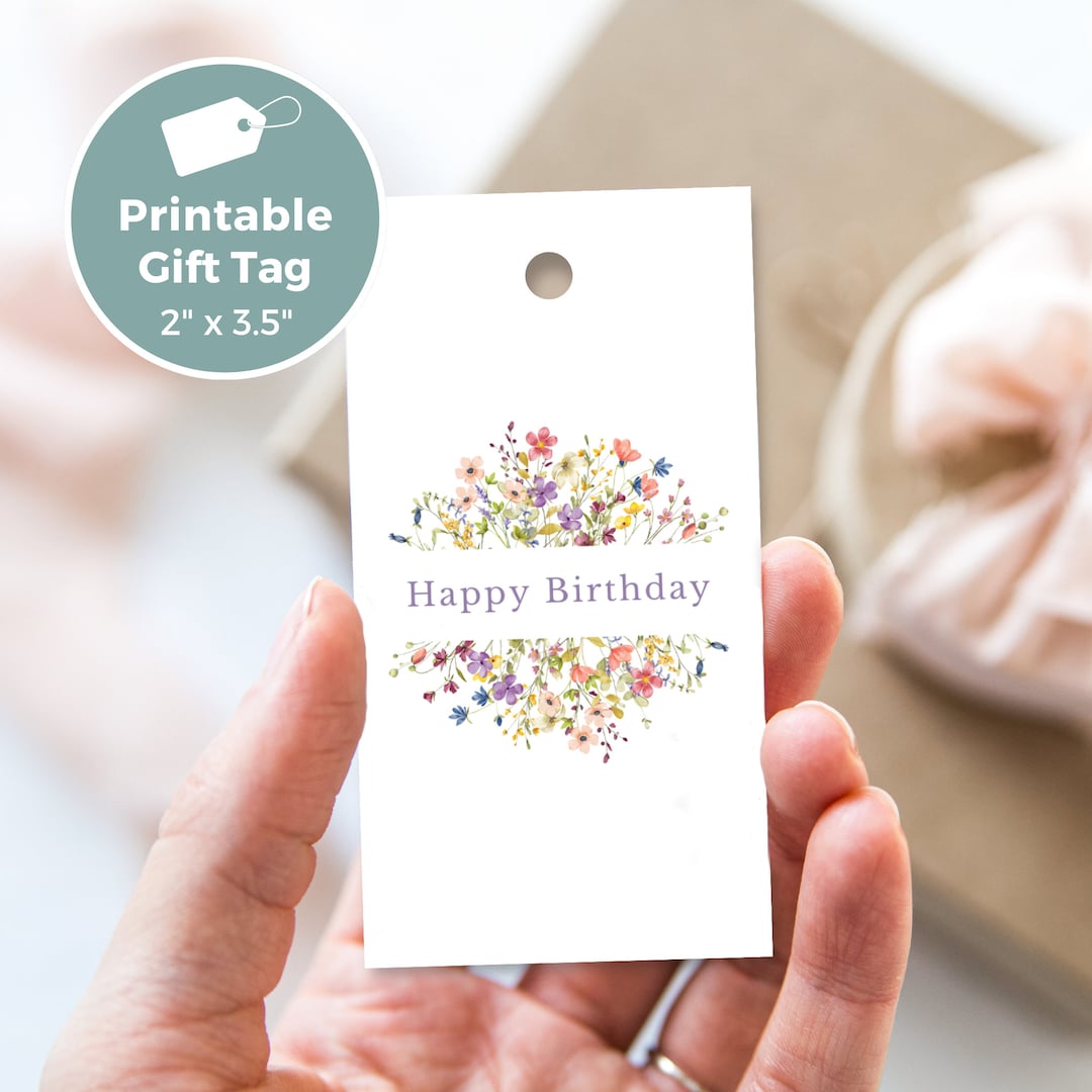 Printable Floral Birthday Gift Tag, Wild Flower Gift Tag, Meadow Flower ...