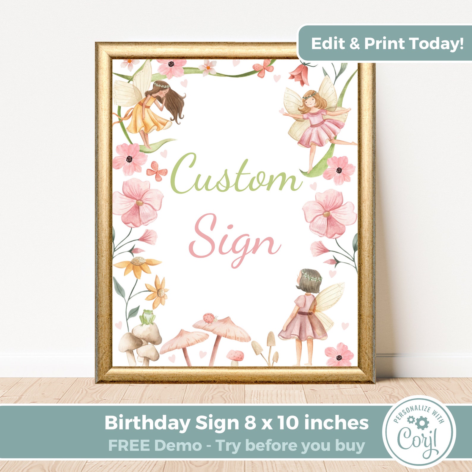 Editable Fairy Birthday Party Custom Sign, Princess Fairy Birthday ...