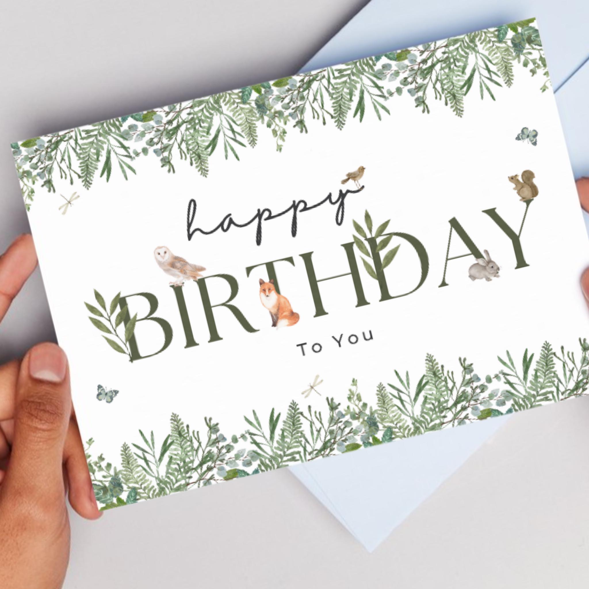 Printable Woodland Animals Birthday Card, Cute Animal Birthday Card ...