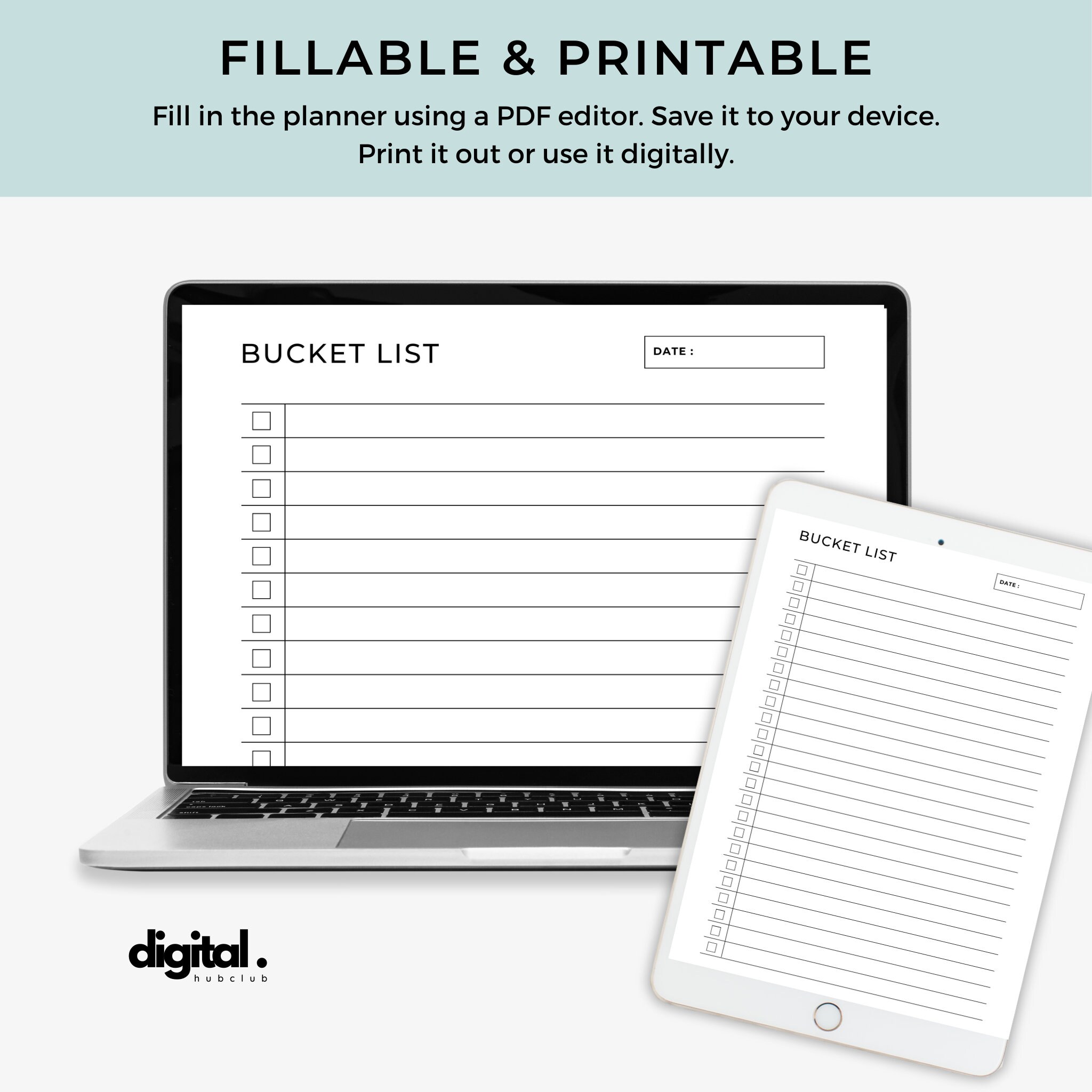 Bucket List Printable, Life Goals Planner, Printable and Fillable ...