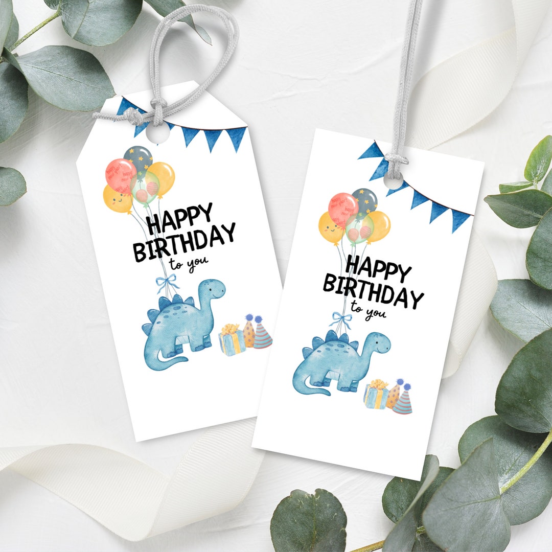 Printable Birthday Gift Tag Dinosaur, Dino Party Favour Tag, Print at ...