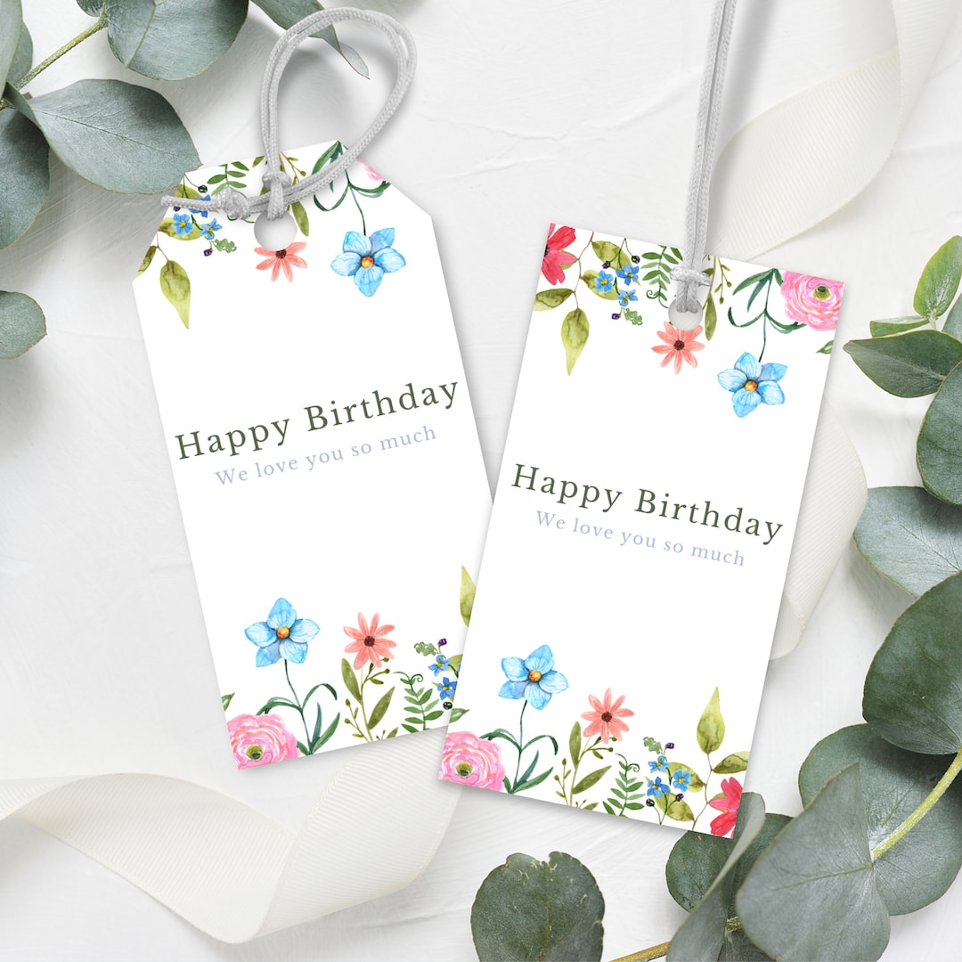 Printable Birthday Gift Tag, Happy Birthday Floral Gift Tag, Print at ...
