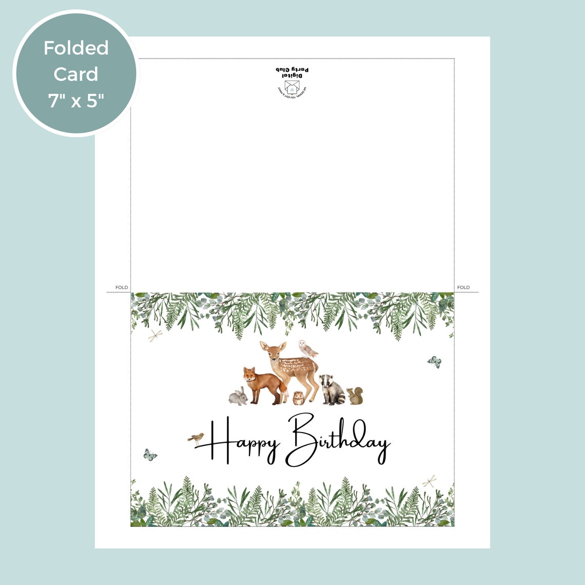 Printable Birthday Card With Woodland Animals, Woodland Scene Instant ...