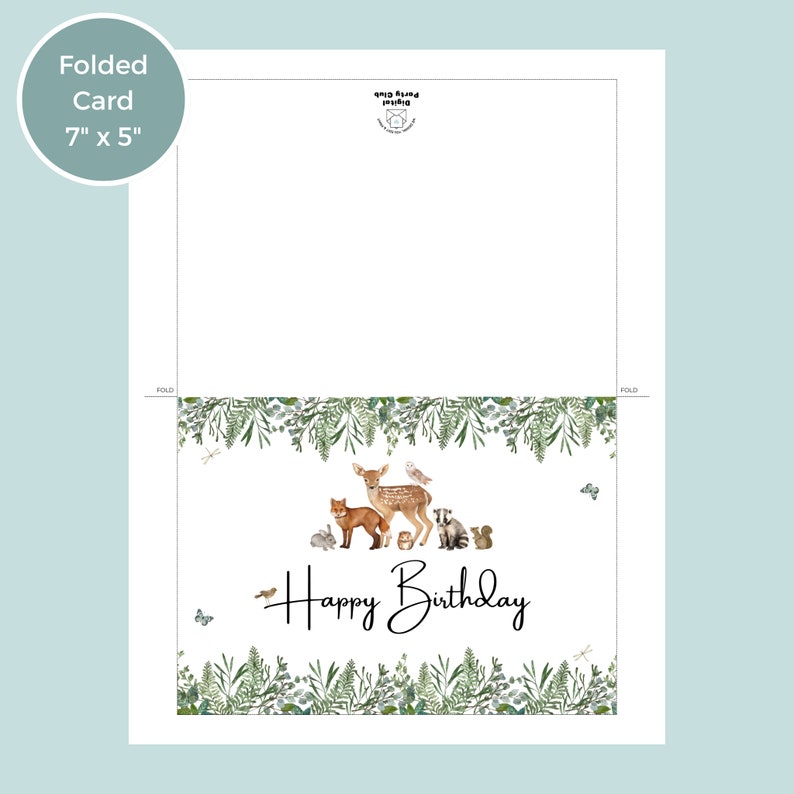 Printable Birthday Card With Woodland Animals, Woodland Scene Instant ...