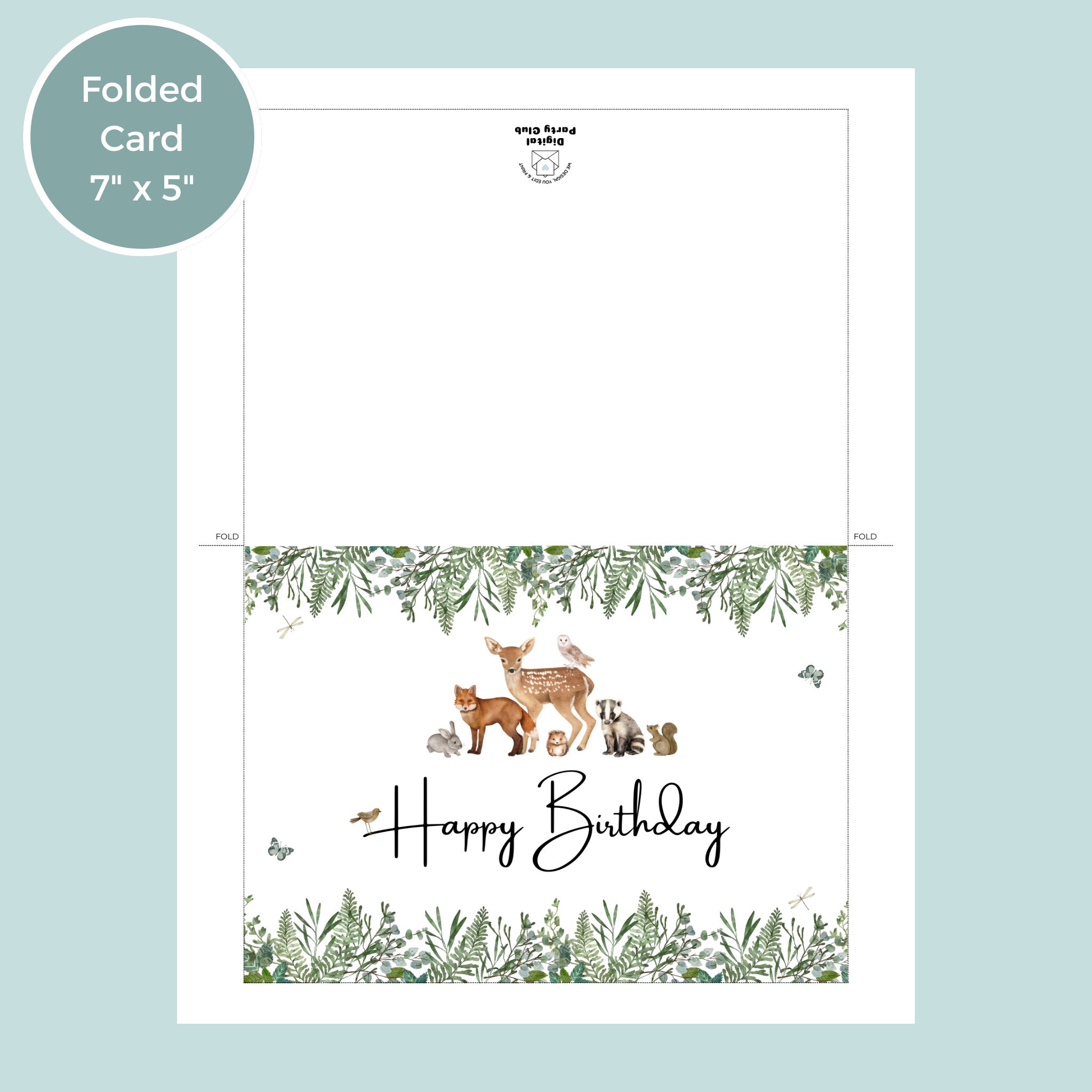 Printable Birthday Card With Woodland Animals, Woodland Scene Instant ...