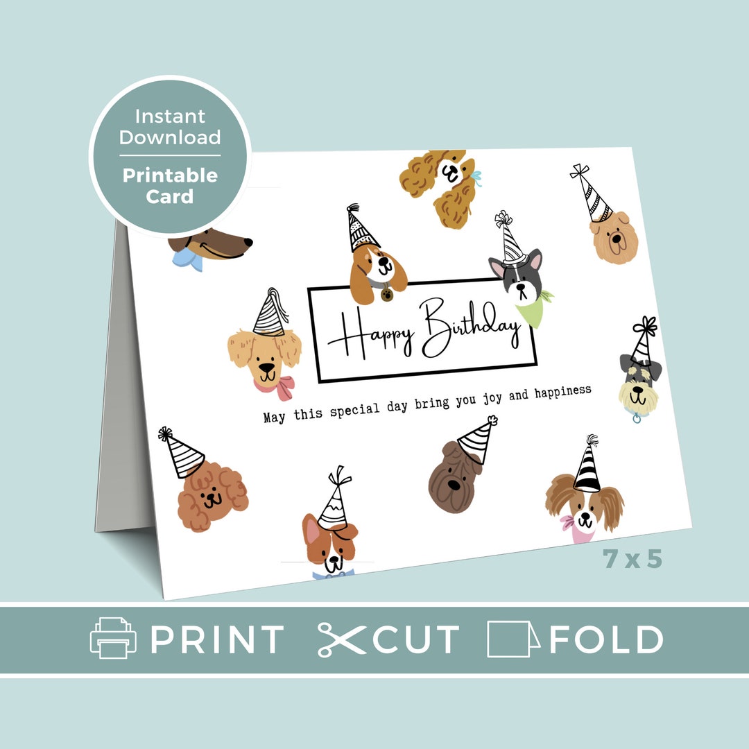 Dog Birthday Card Printable Cute Canine Greeting Card - Etsy
