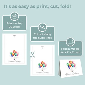 Printable Birthday Card Watercolor Balloons, DIY Greetings Card Print ...