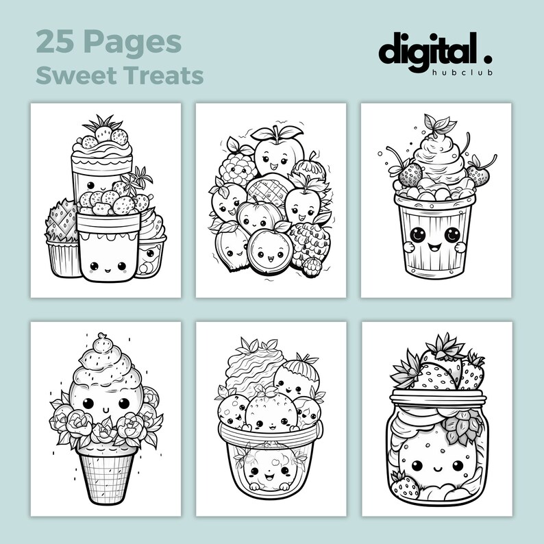 25 Colouring Pages for Kids Printable Cute Sweet Treats - Etsy