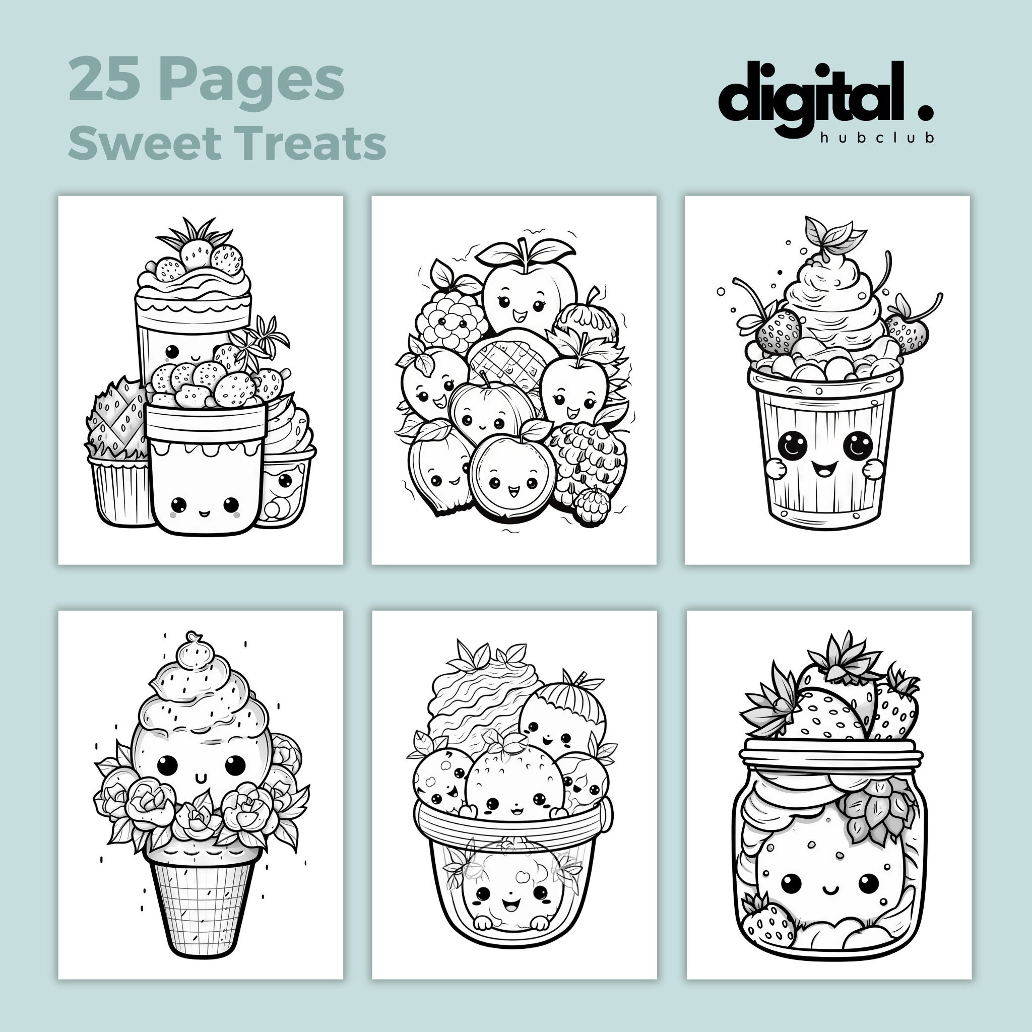 25 Colouring Pages for Kids Printable Cute Sweet Treats - Etsy Australia
